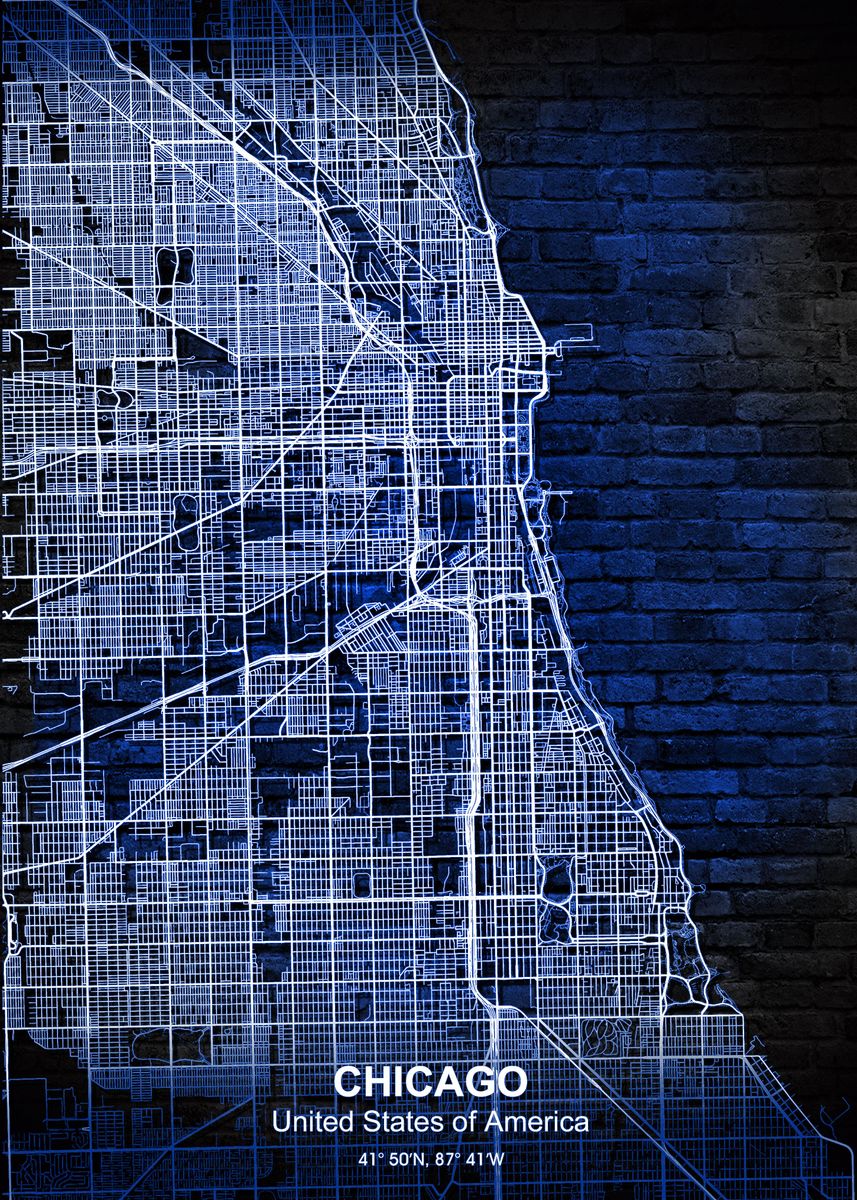 'chicago blue city map' Poster by Project X | Displate