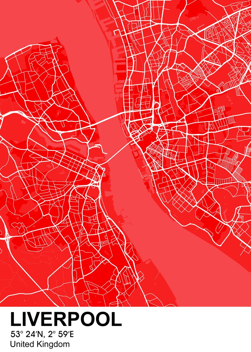 'liverpool color city map' Poster, picture, metal print, paint by ...