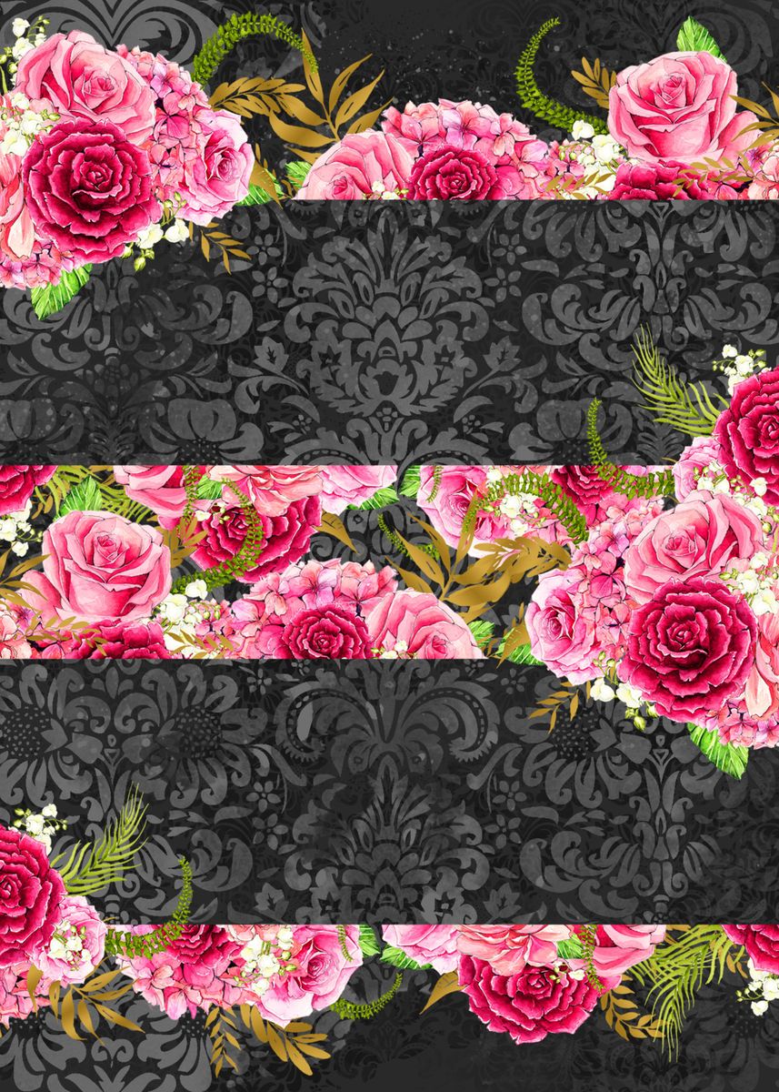 'Pink Roses Pattern 10' Poster, picture, metal print, paint by Aloke ...