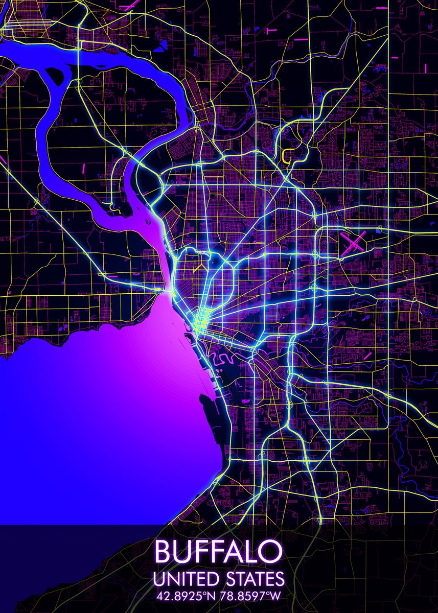 'BUFFALO City Map' Poster, picture, metal print, paint by Artcom Atudio ...