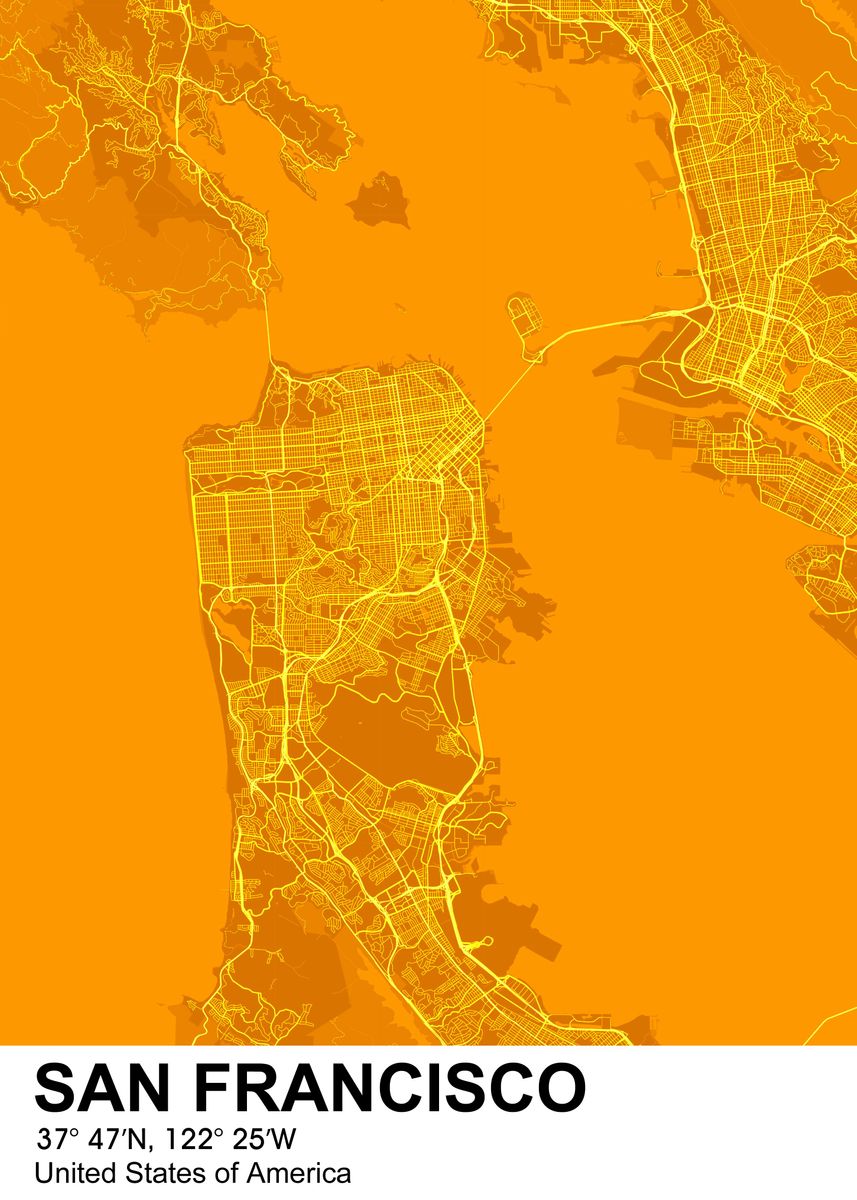 'san francisccolor city map' Poster, picture, metal print, paint by ...