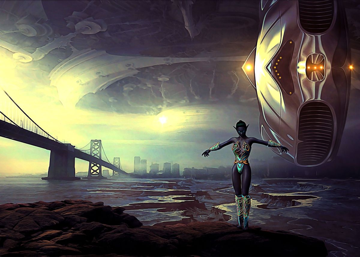 'Alien woman and dry city' Poster by Donma Art | Displate