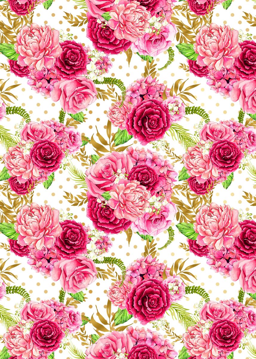 'Pink Roses Pattern 01' Poster, picture, metal print, paint by Aloke ...