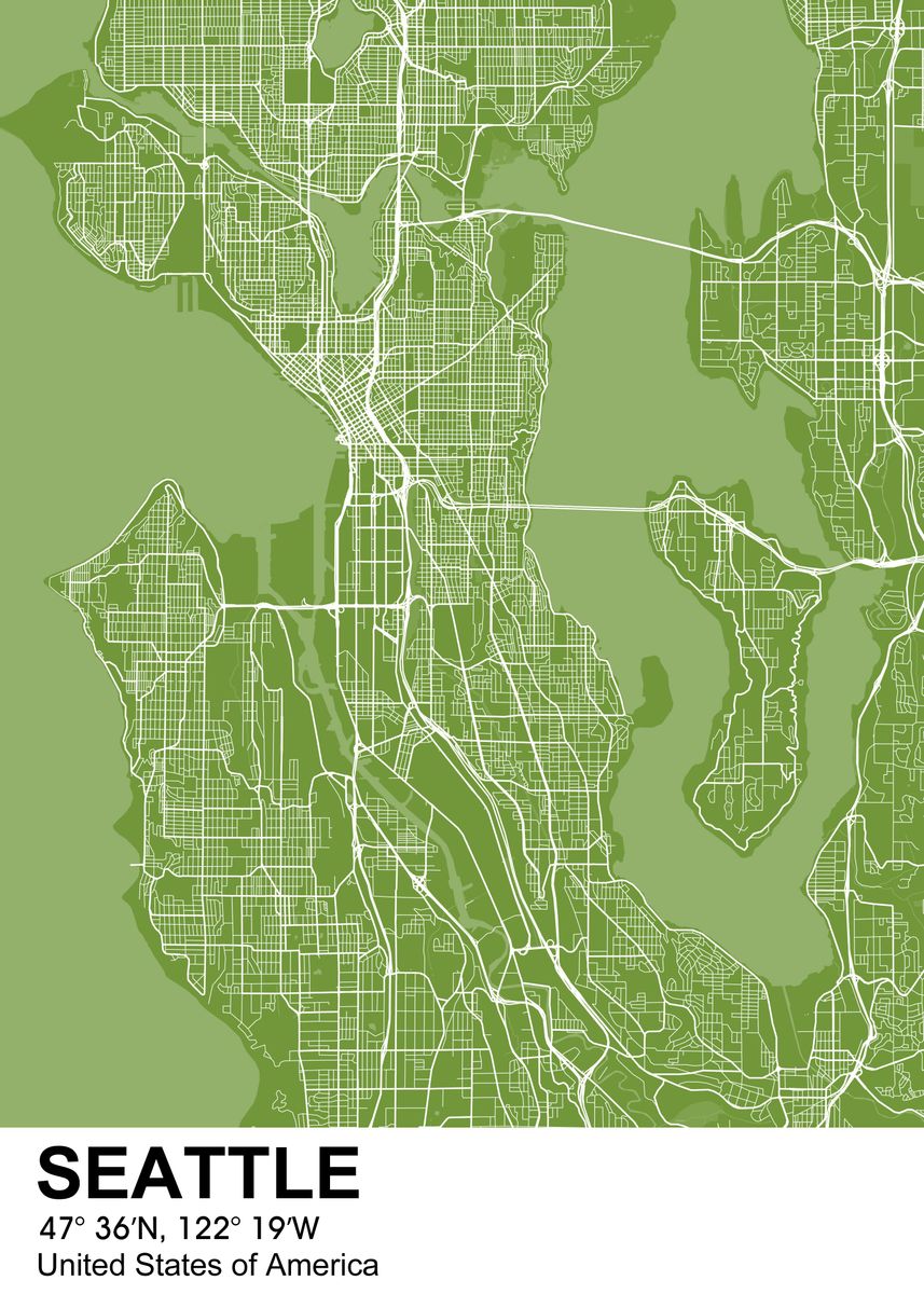 'seattle color city map' Poster, picture, metal print, paint by Project ...