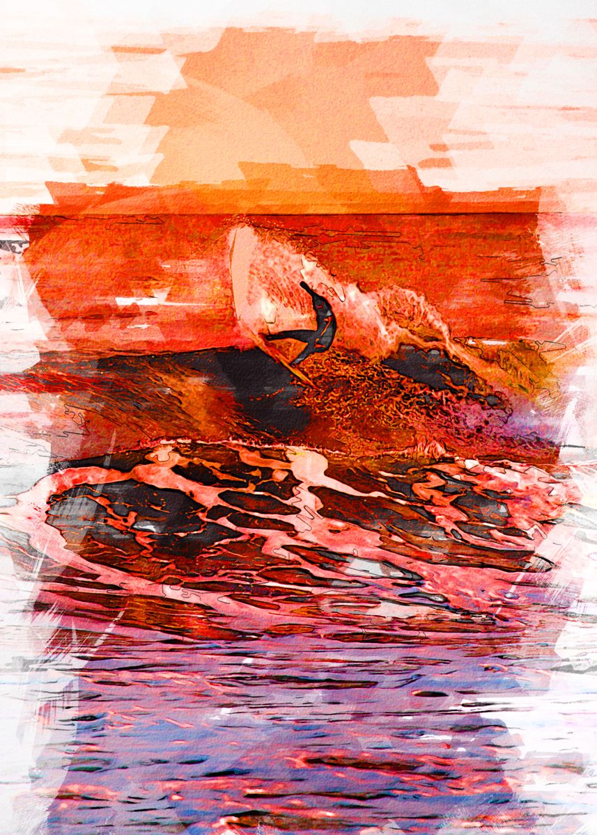 'Red Surfer Waves' Poster by Colortrix | Displate