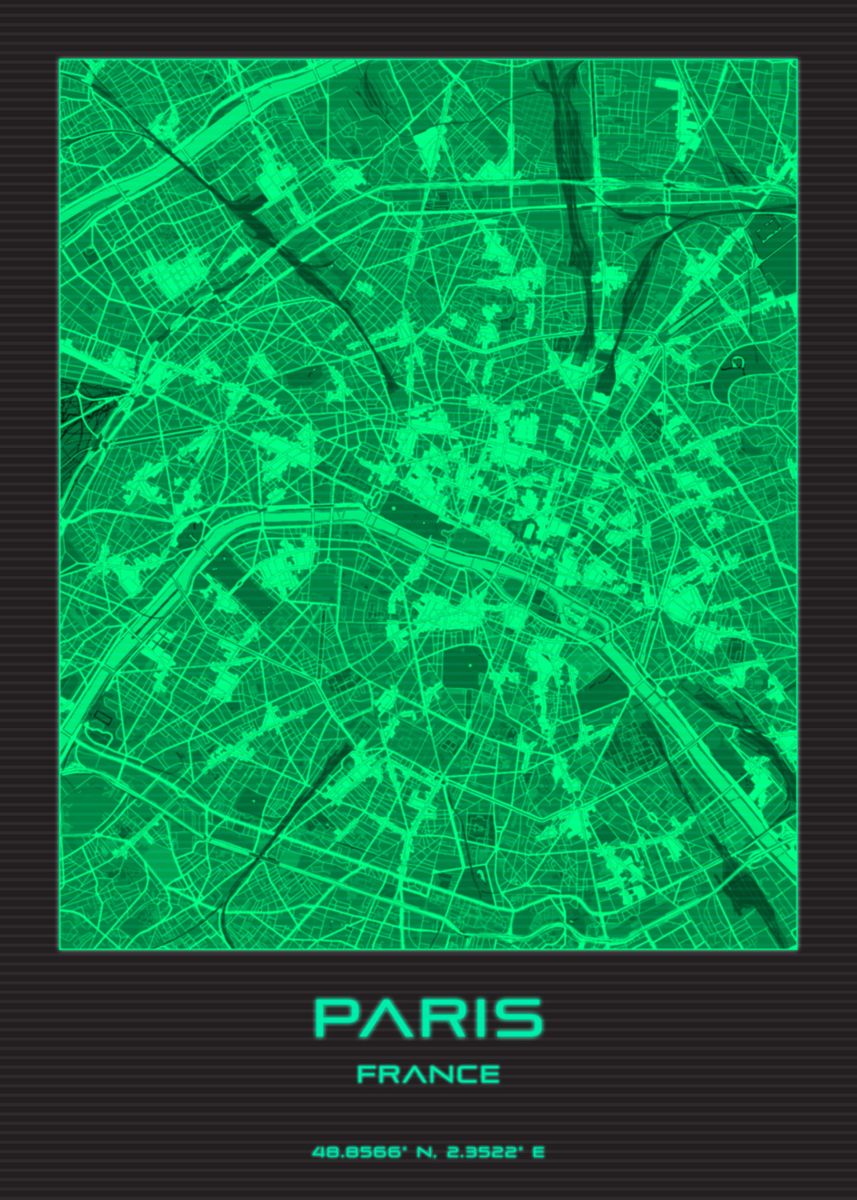 'Paris City Synthwave Map' Poster by Marek Dubienski | Displate