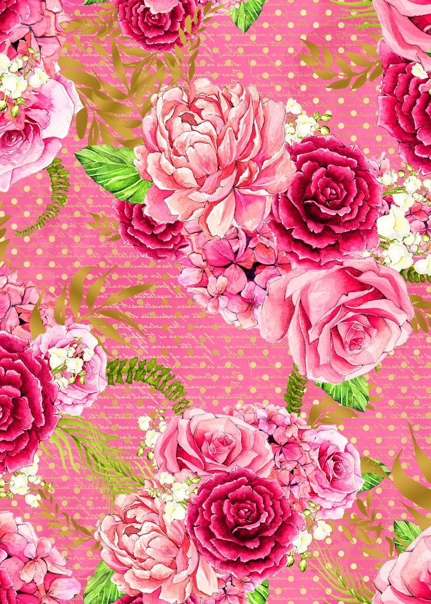 'Pink Roses Pattern 07' Poster, picture, metal print, paint by Aloke ...