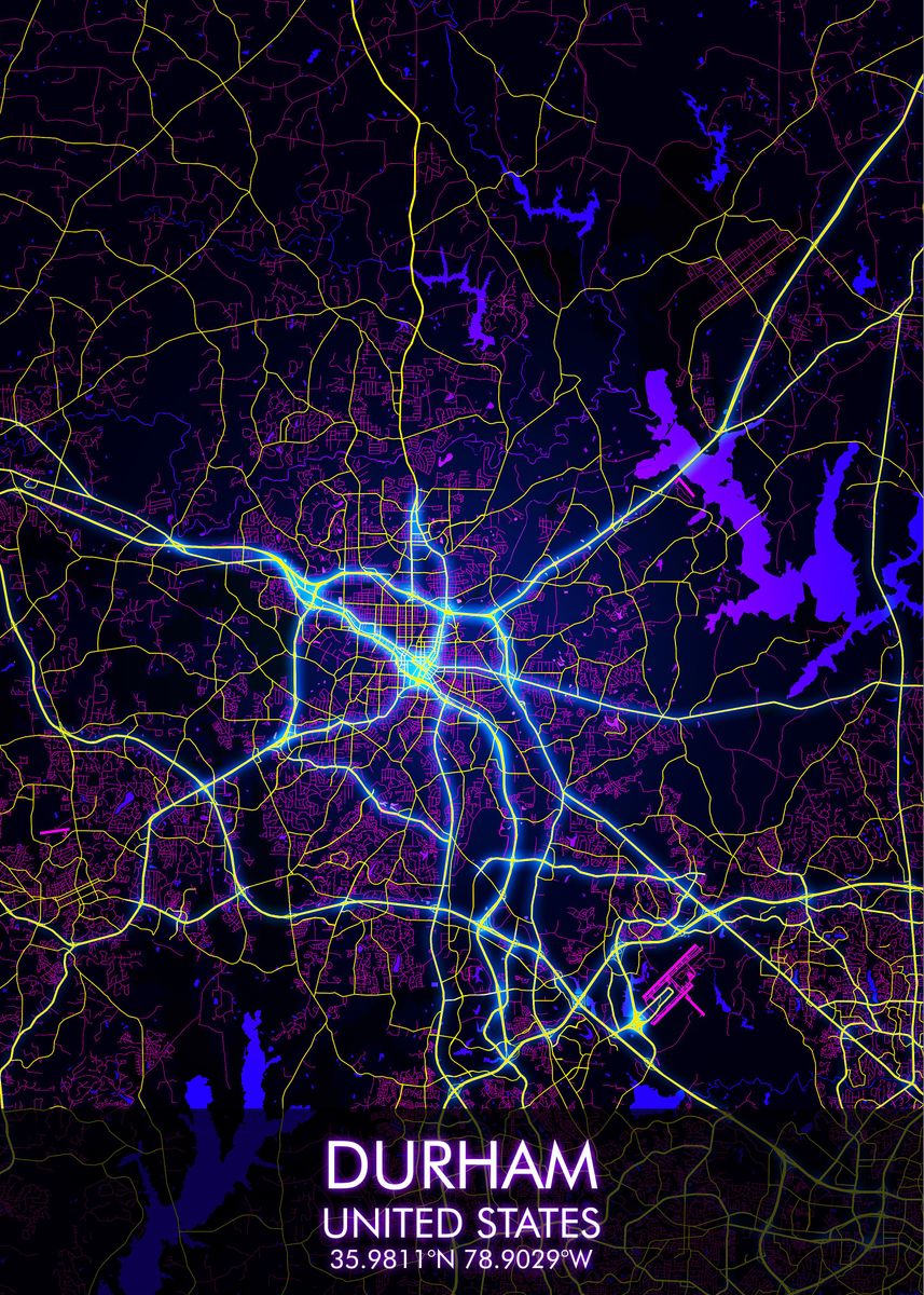 'DURHAM City Map' Poster, picture, metal print, paint by Artcom Atudio ...