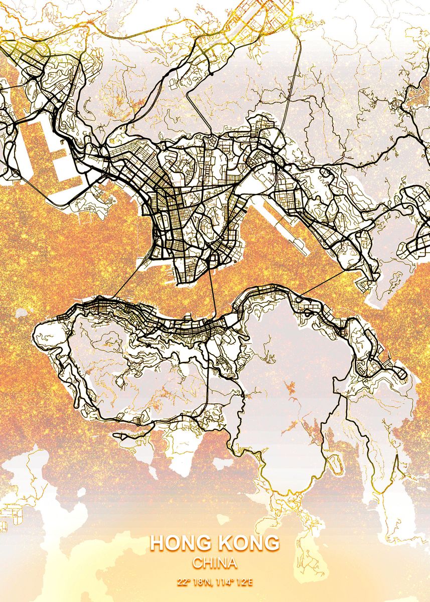 'hong kong gold city map' Poster, picture, metal print, paint by ...
