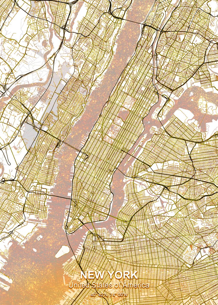 'new york gold city map' Poster, picture, metal print, paint by Project ...