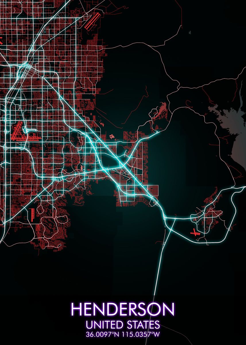'HENDERSON City Map' Poster, picture, metal print, paint by cuplizx ...