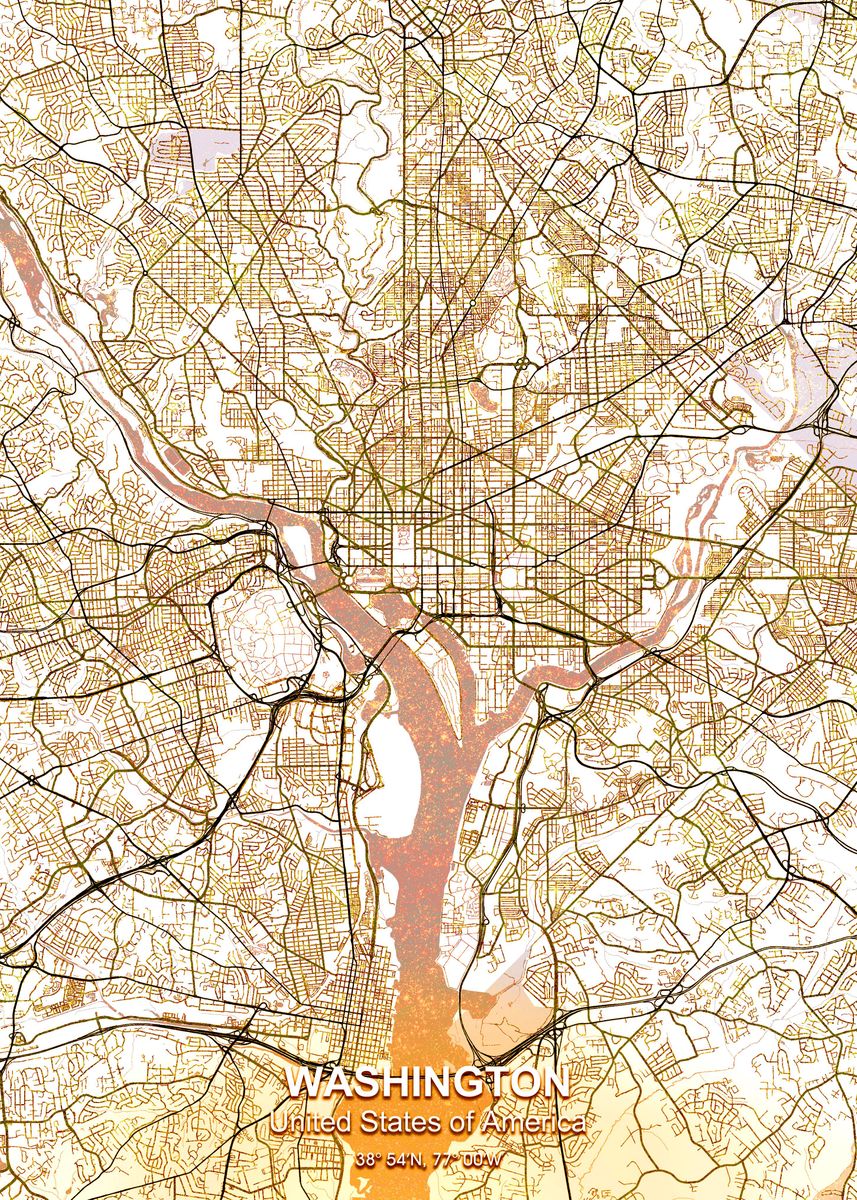 'washington gold city map' Poster, picture, metal print, paint by ...