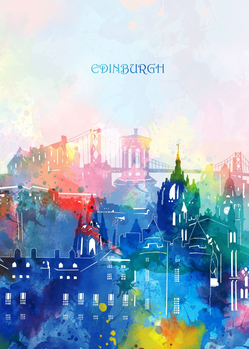 'edinburgh cityscape color' Poster, picture, metal print, paint by ...