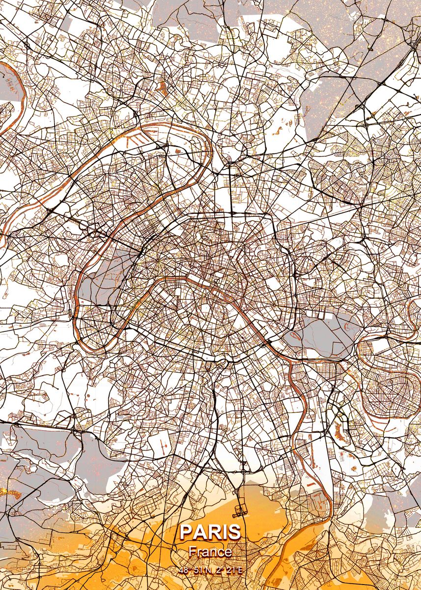 'paris gold city map' Poster, picture, metal print, paint by Project X ...