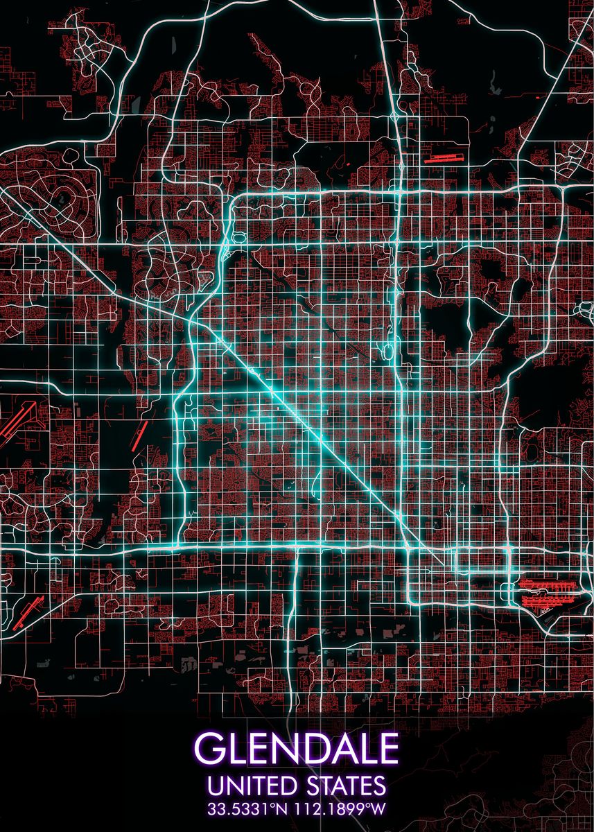 'GLENDALE City Map' Poster, picture, metal print, paint by cuplizx ...