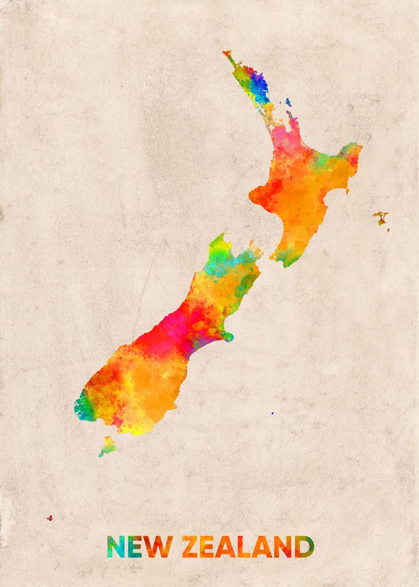 'new zealand map' Poster, picture, metal print, paint by SplashDesign ...