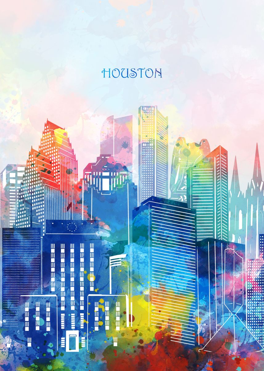 'houston cityscape color' Poster, picture, metal print, paint by Bekim ...