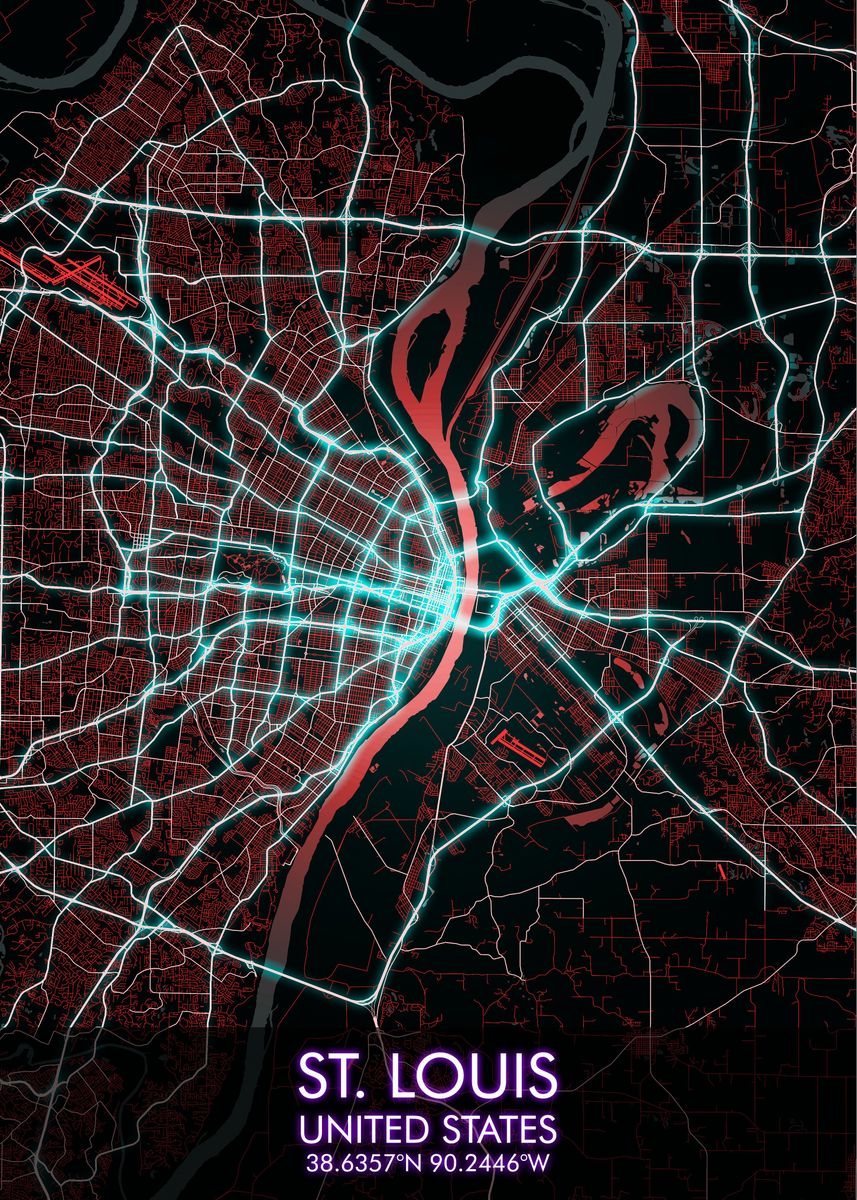 'ST LOUIS City Map' Poster, picture, metal print, paint by cuplizx ...