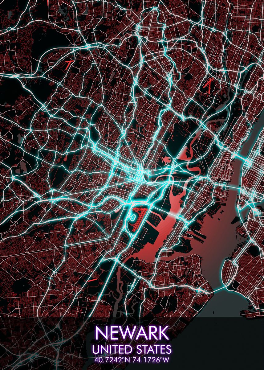 'NEWARK City Map' Poster, picture, metal print, paint by cuplizx | Displate
