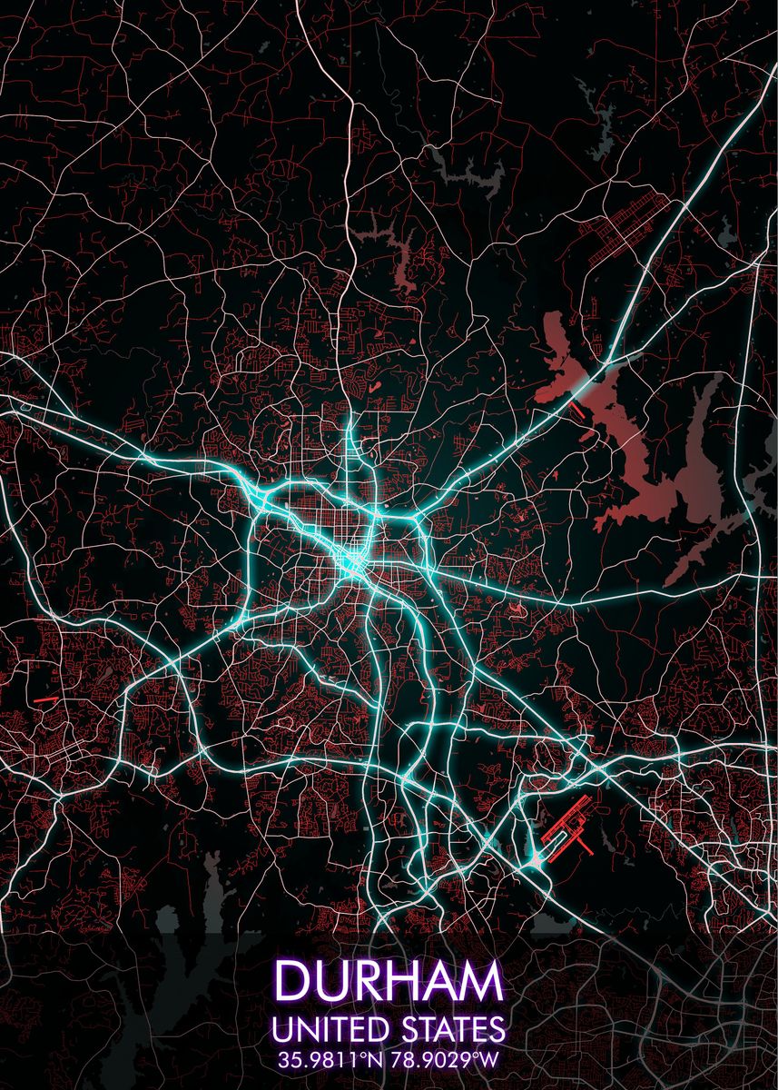 'DURHAM City Map' Poster, picture, metal print, paint by cuplizx | Displate