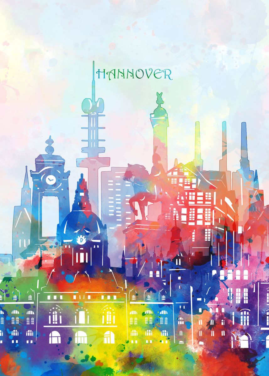 'hannover cityscape color' Poster, picture, metal print, paint by Bekim ...