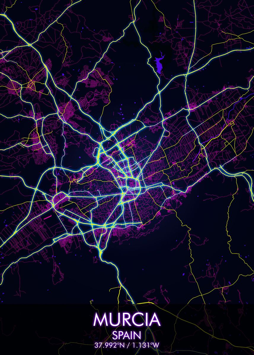 'Murcia City Map' Poster, picture, metal print, paint by Artcom Atudio ...