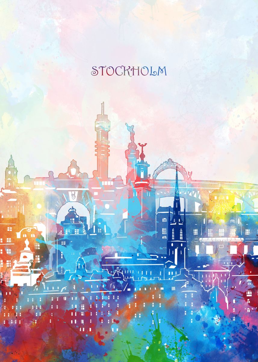 'stockholm cityscape color' Poster, picture, metal print, paint by ...