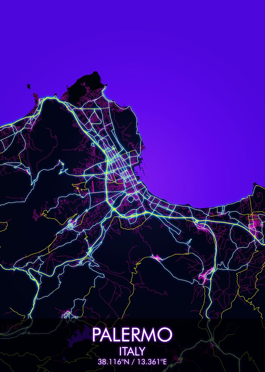 'Palermo City Map' Poster, picture, metal print, paint by Artcom Atudio ...