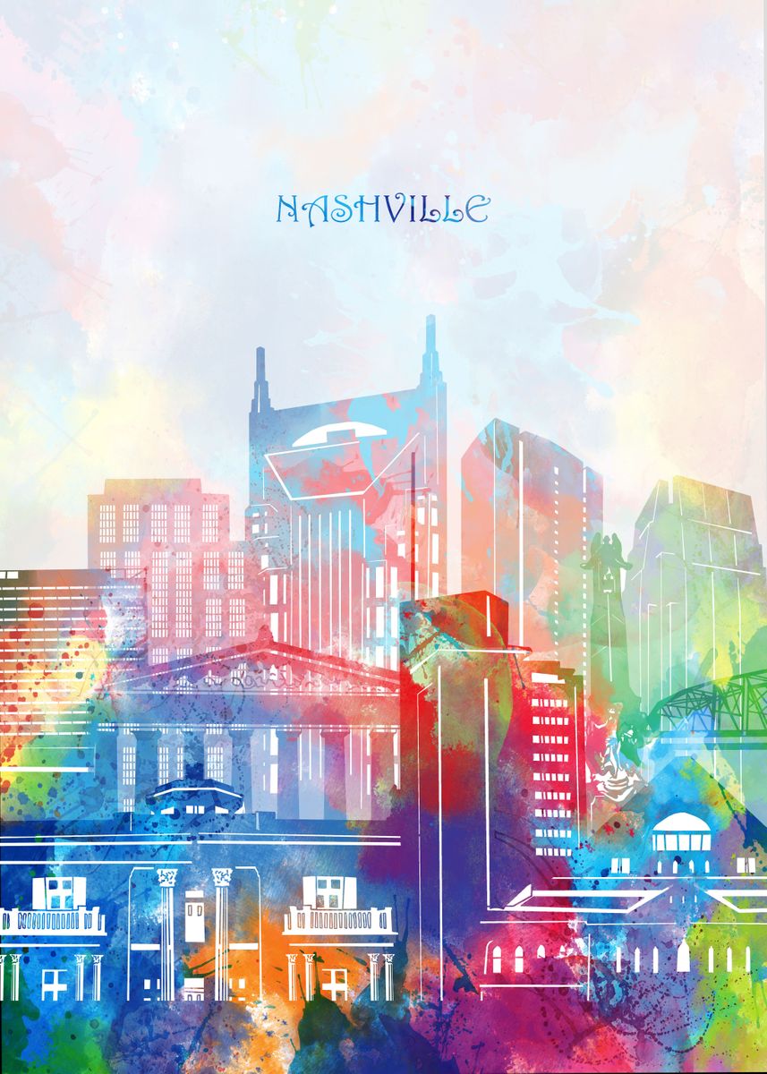 'nashville cityscape color' Poster, picture, metal print, paint by ...