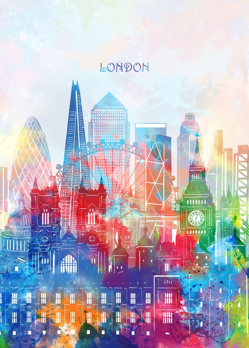 'london cityscape color' Poster, picture, metal print, paint by Bekim ...