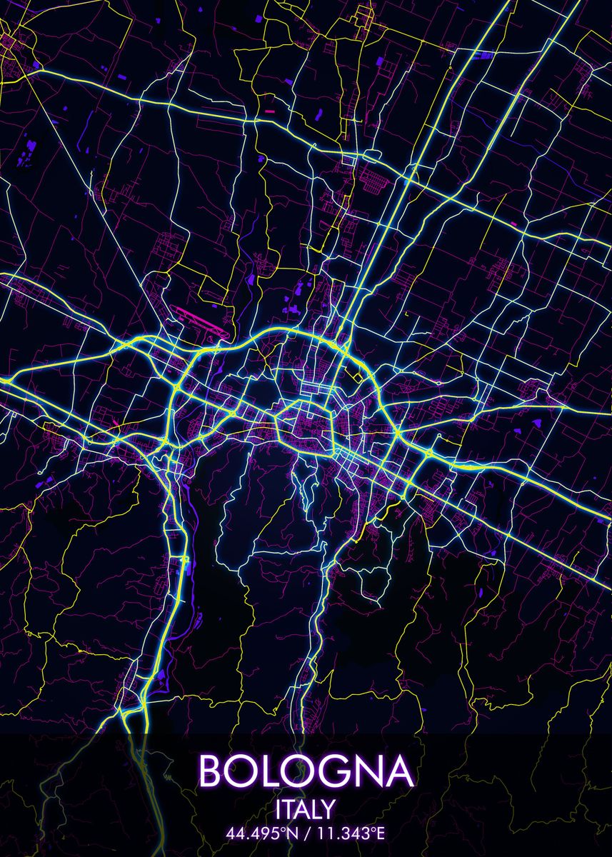 'Bologna City Map' Poster, picture, metal print, paint by Artcom Atudio ...