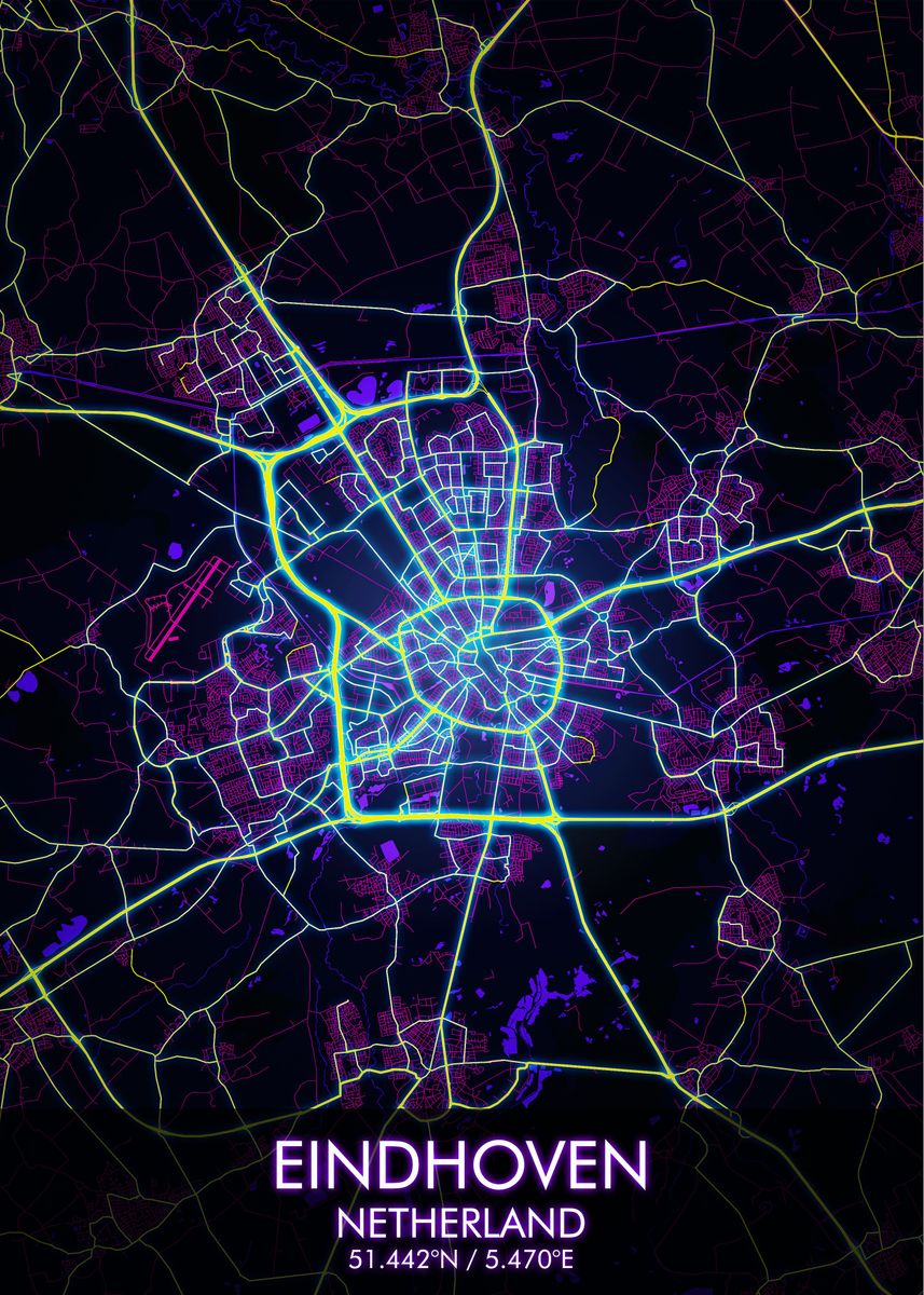 'Eindhoven City Map' Poster, picture, metal print, paint by Artcom ...