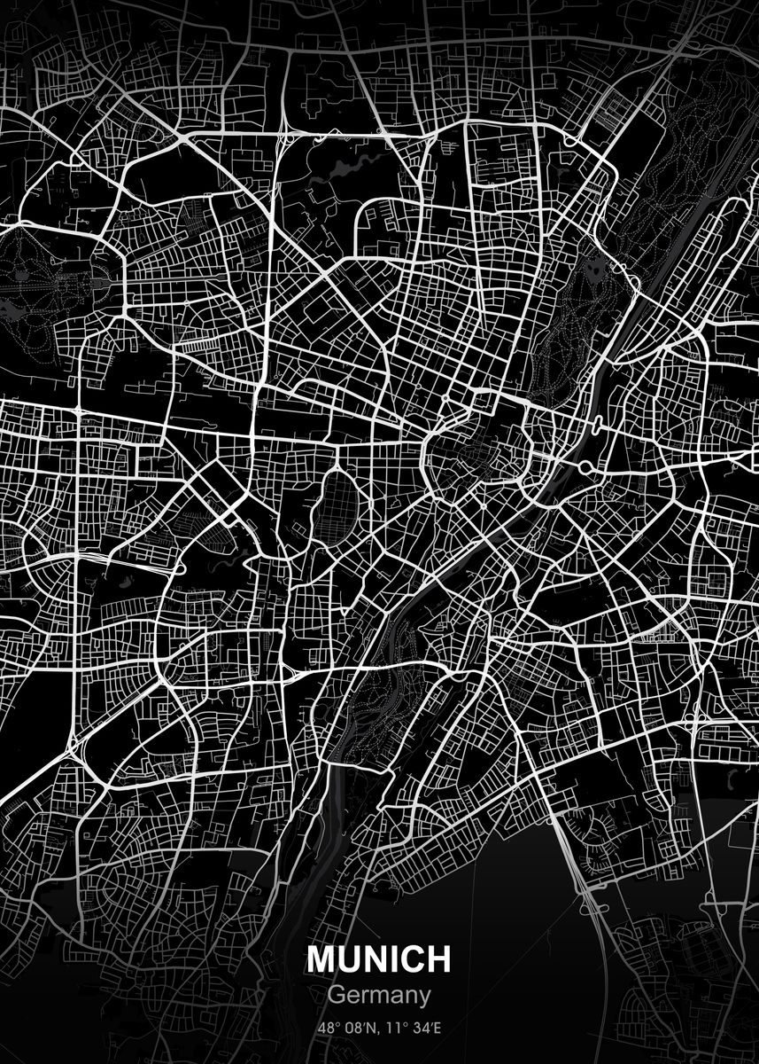 'munich city map ' Poster, picture, metal print, paint by Project X ...