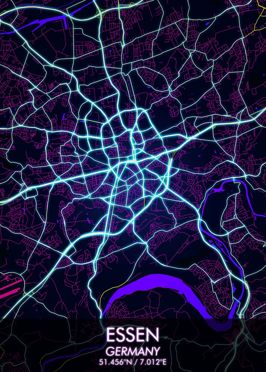 'Essen Stadt Map' Poster by Artcom Atudio | Displate