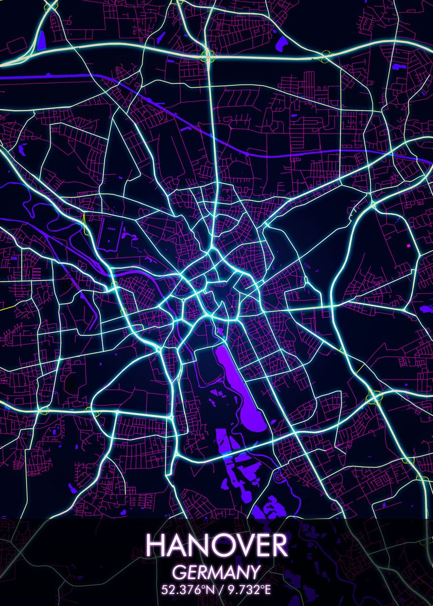 'Hanover Hannover Stadt Map' Poster by Artcom Atudio | Displate