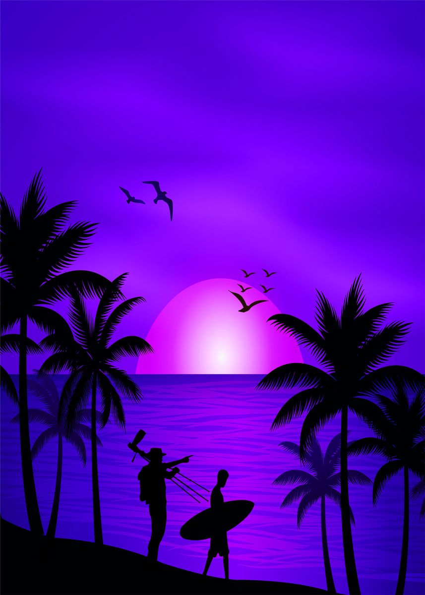 'Landscape Beach Surfing ' Poster, picture, metal print, paint by Jeff ...