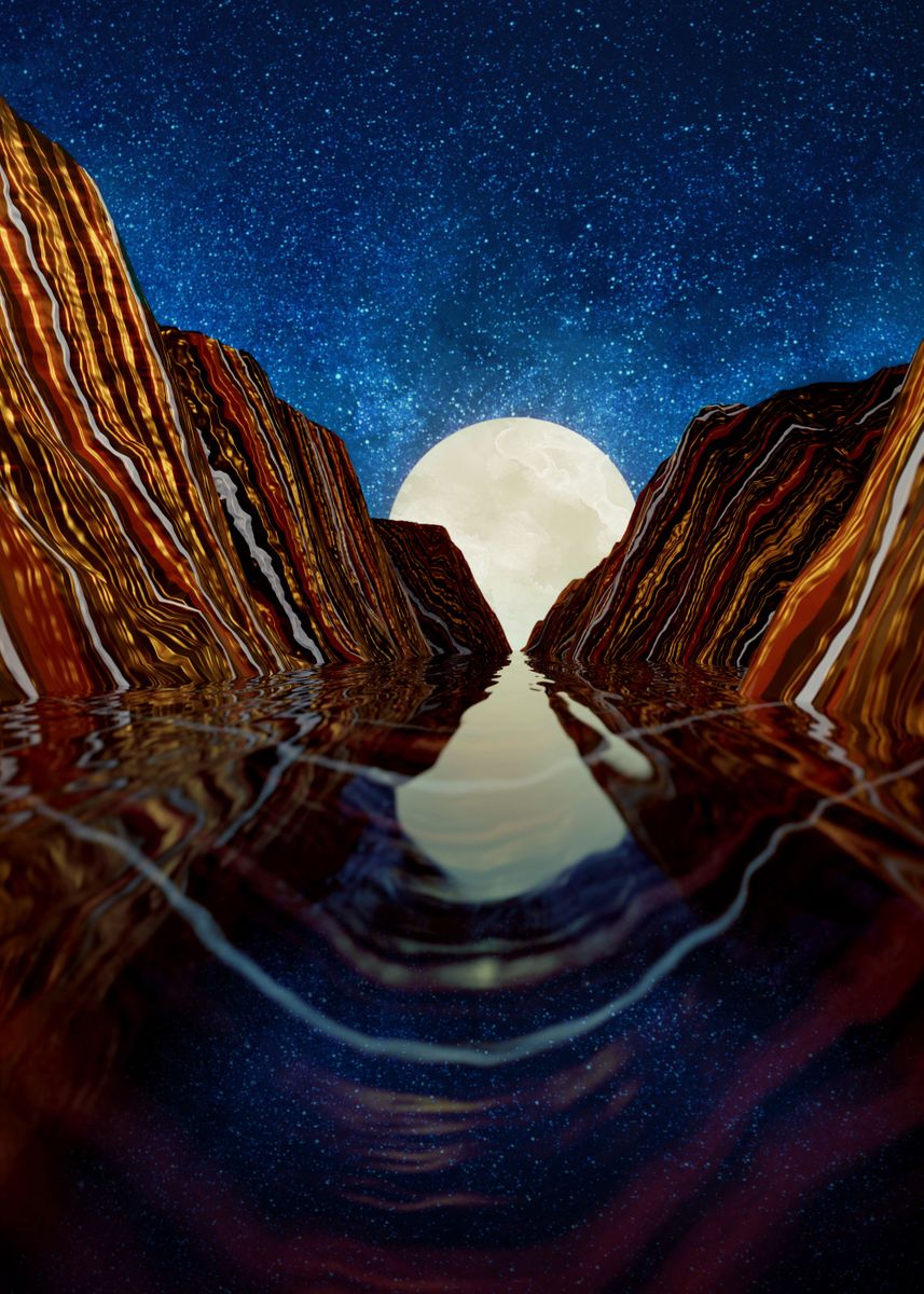 'Moon Reflection' Poster, picture, metal print, paint by SpaceFrog ...