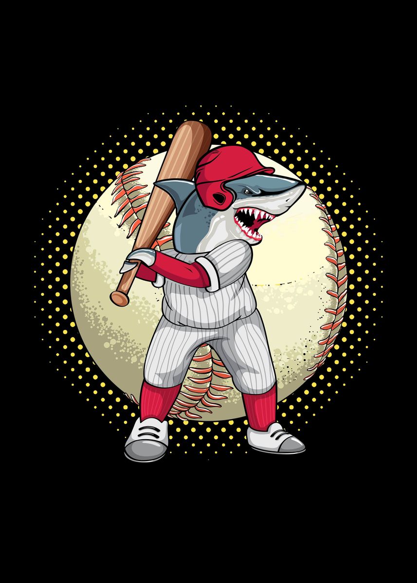 'Shark Baseball Sport 2' Poster, picture, metal print, paint by Saphira ...