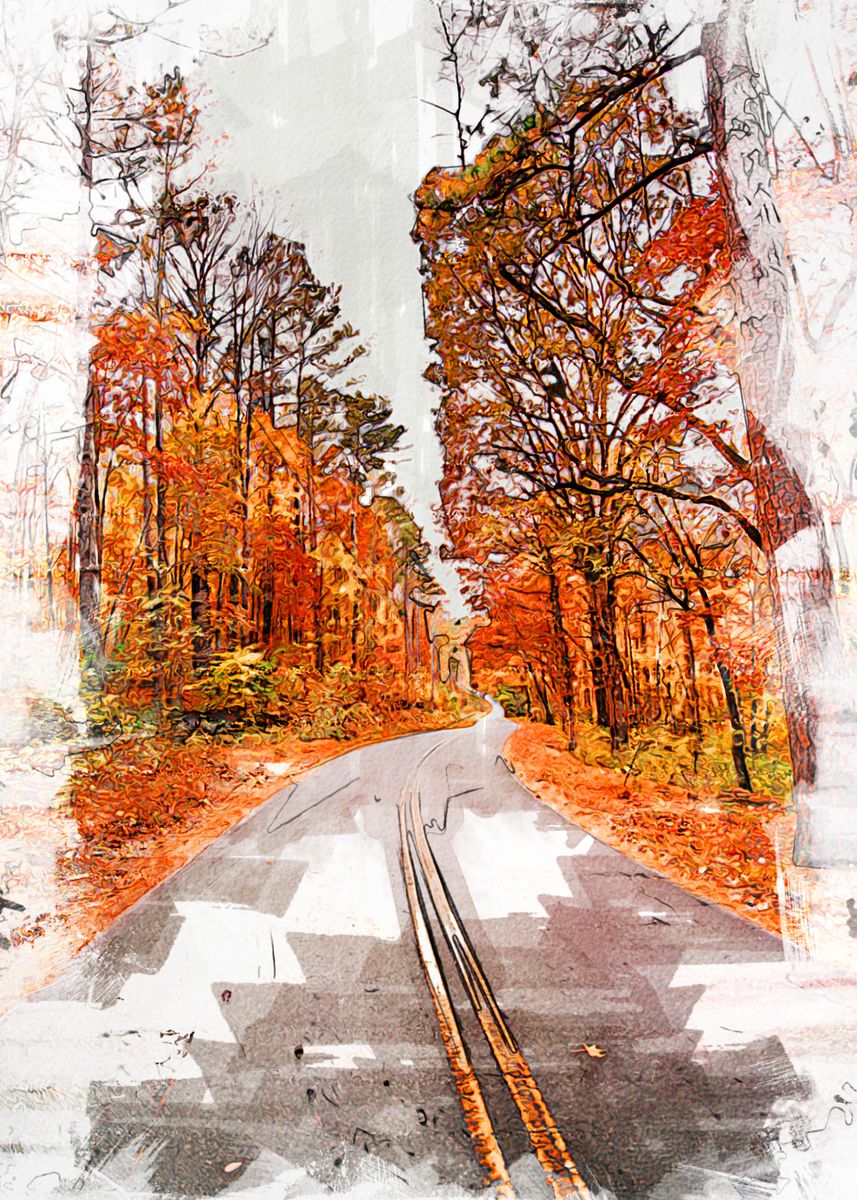 'Autumn Mood Forest Drive ' Poster, picture, metal print, paint by ...