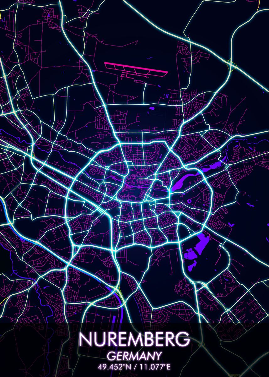 'Nurnberg Stadt Map' Poster, picture, metal print, paint by Artcom ...