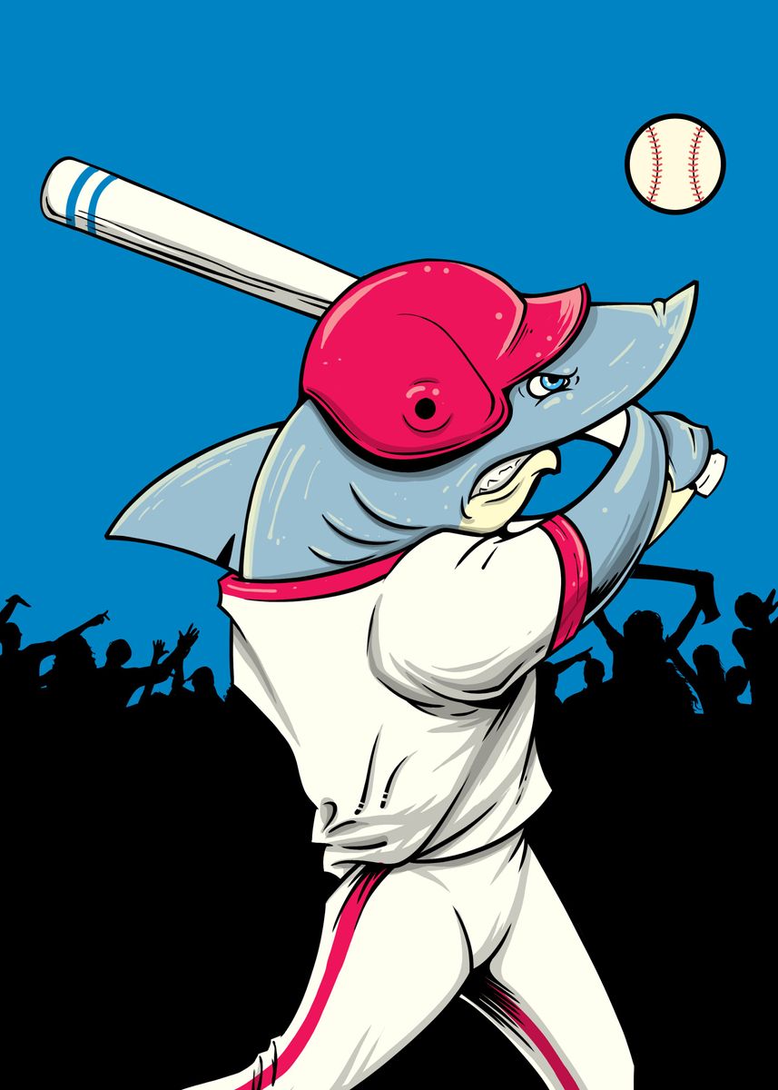 'Shark Baseball Sport A' Poster, picture, metal print, paint by Saphira ...