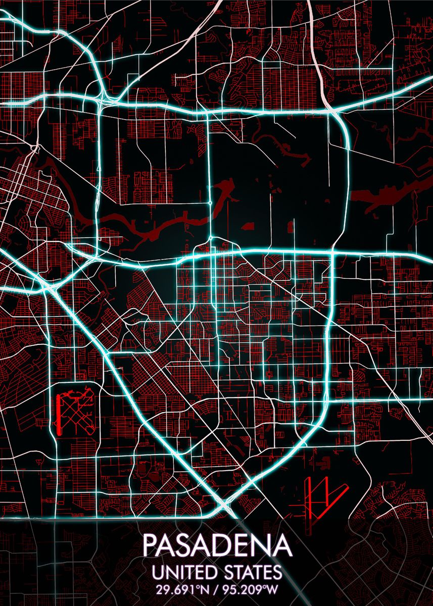 'Pasadena Texas Map' Poster by cuplizx | Displate
