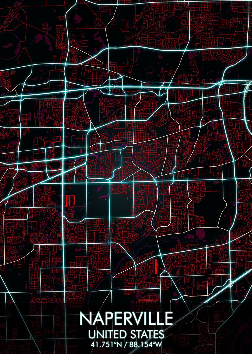 'Naperville Illinois Map' Poster, picture, metal print, paint by ...