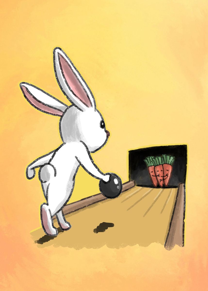 'Bowling Bunny Rabbit' Poster, picture, metal print, paint by Saphira ...