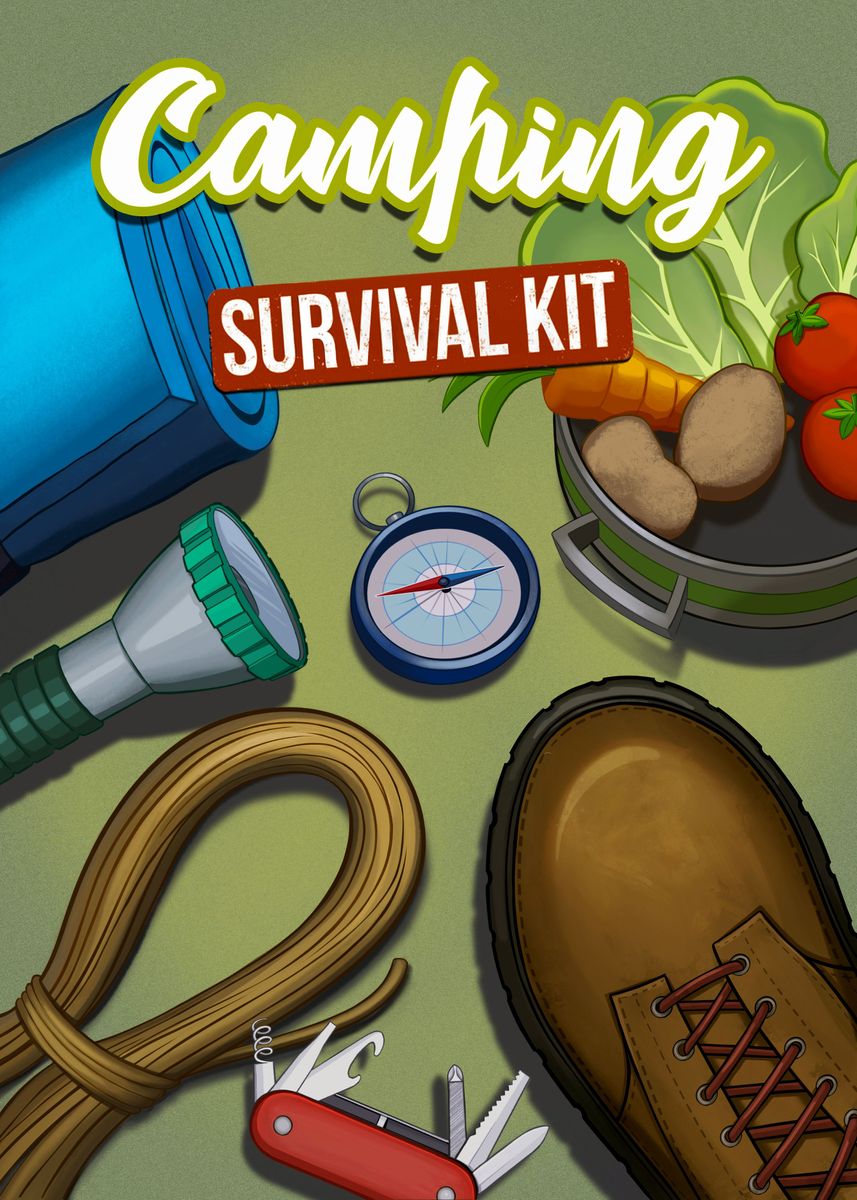 'CAMPING Survival Kit' Poster, picture, metal print, paint by Alexandra ...