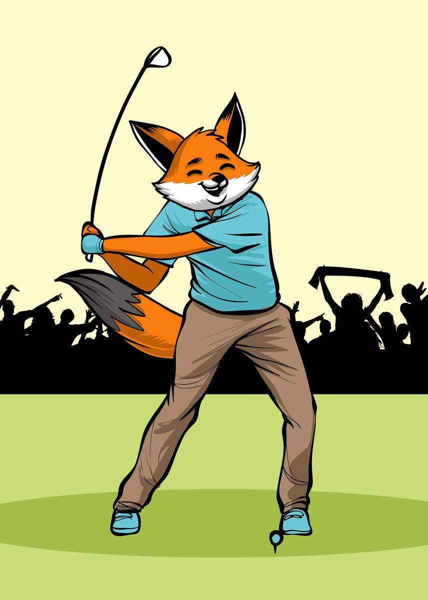 ' Fox Golf Golfing Sport A' Poster, picture, metal print, paint by ...