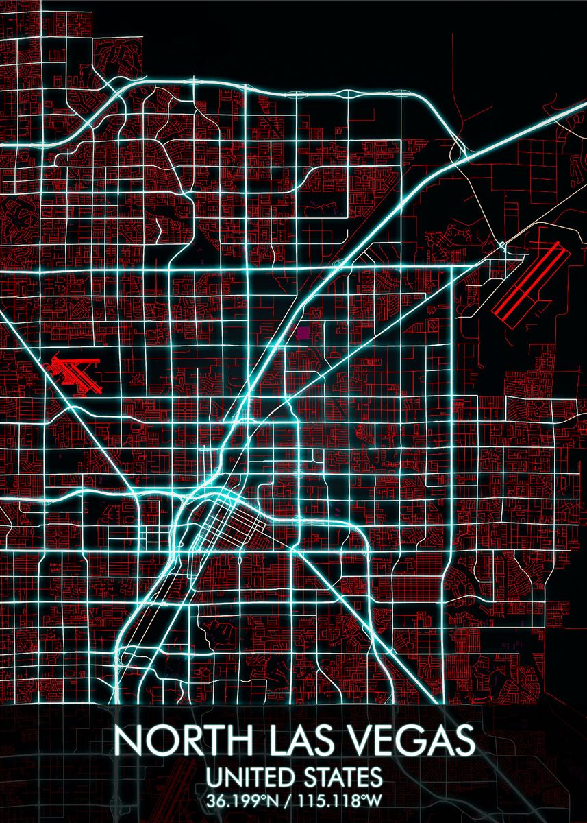 'North Las Vegas Nevada Map' Poster, picture, metal print, paint by ...
