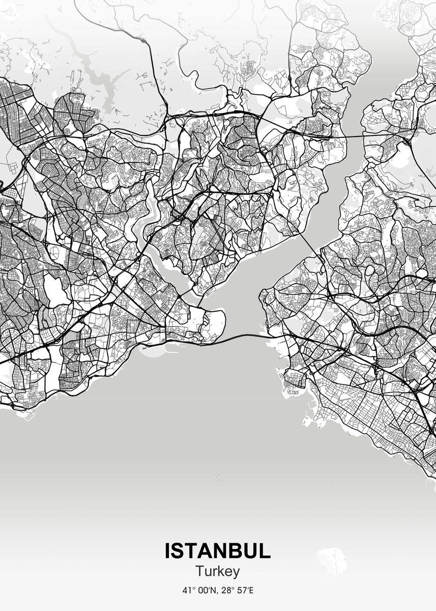 'istanbul city map white' Poster, picture, metal print, paint by ...