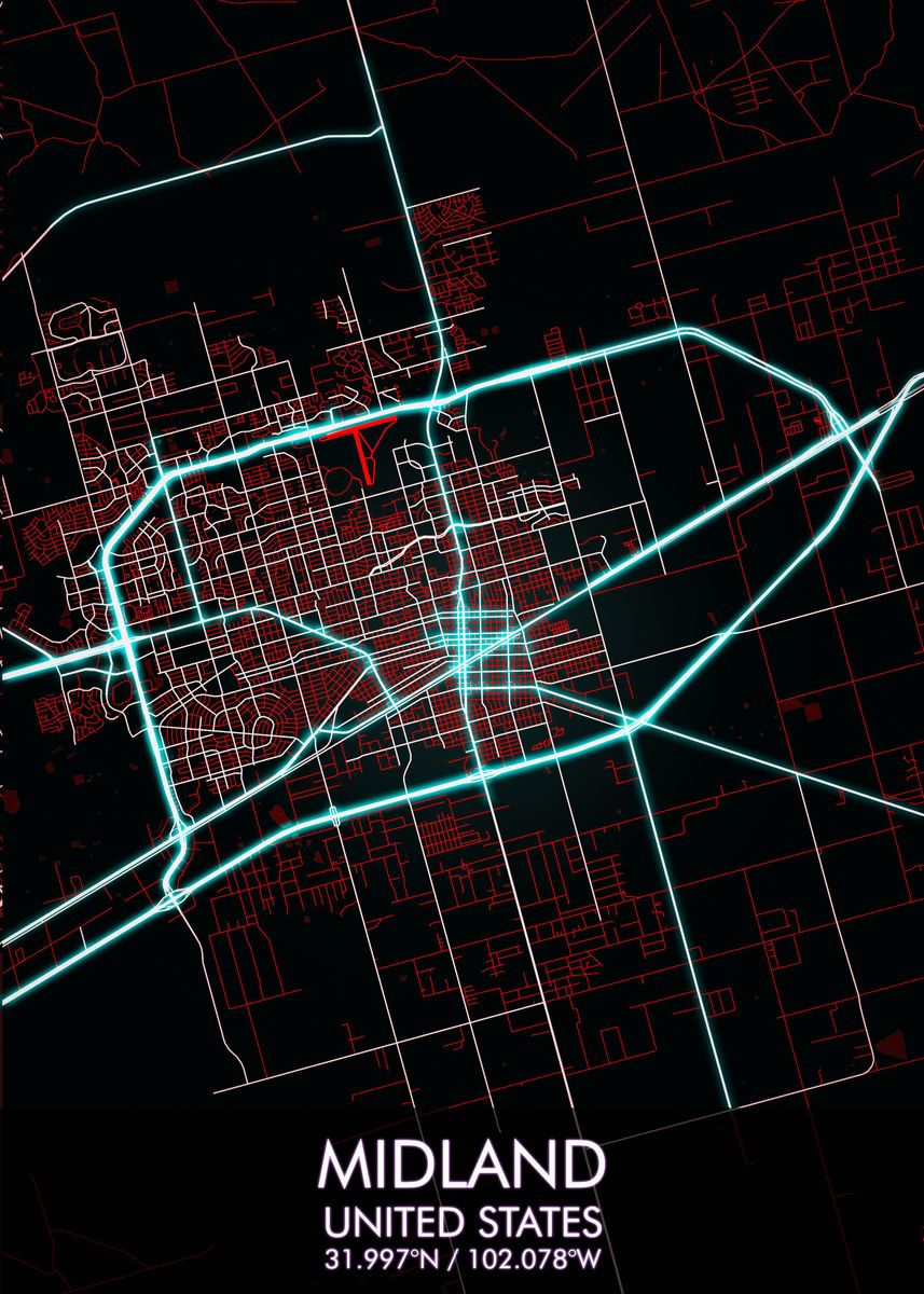 'Midland Night City Map' Poster, picture, metal print, paint by cuplizx ...