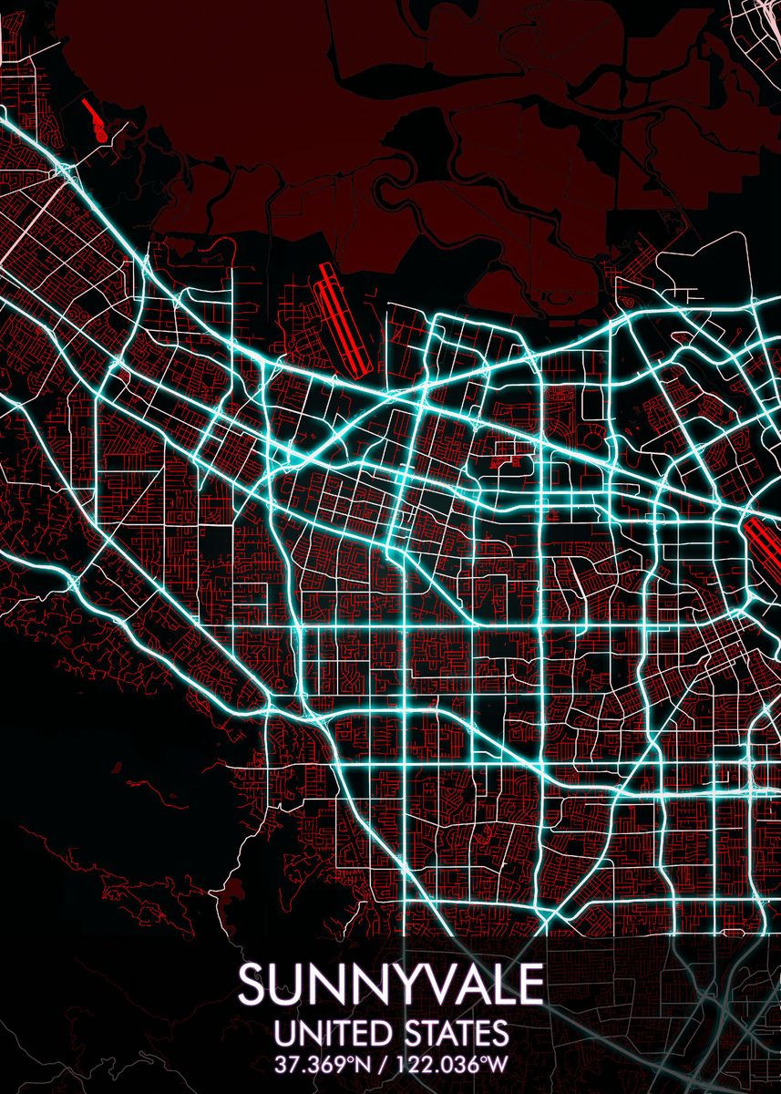 'Sunnyvale California Map' Poster, picture, metal print, paint by ...
